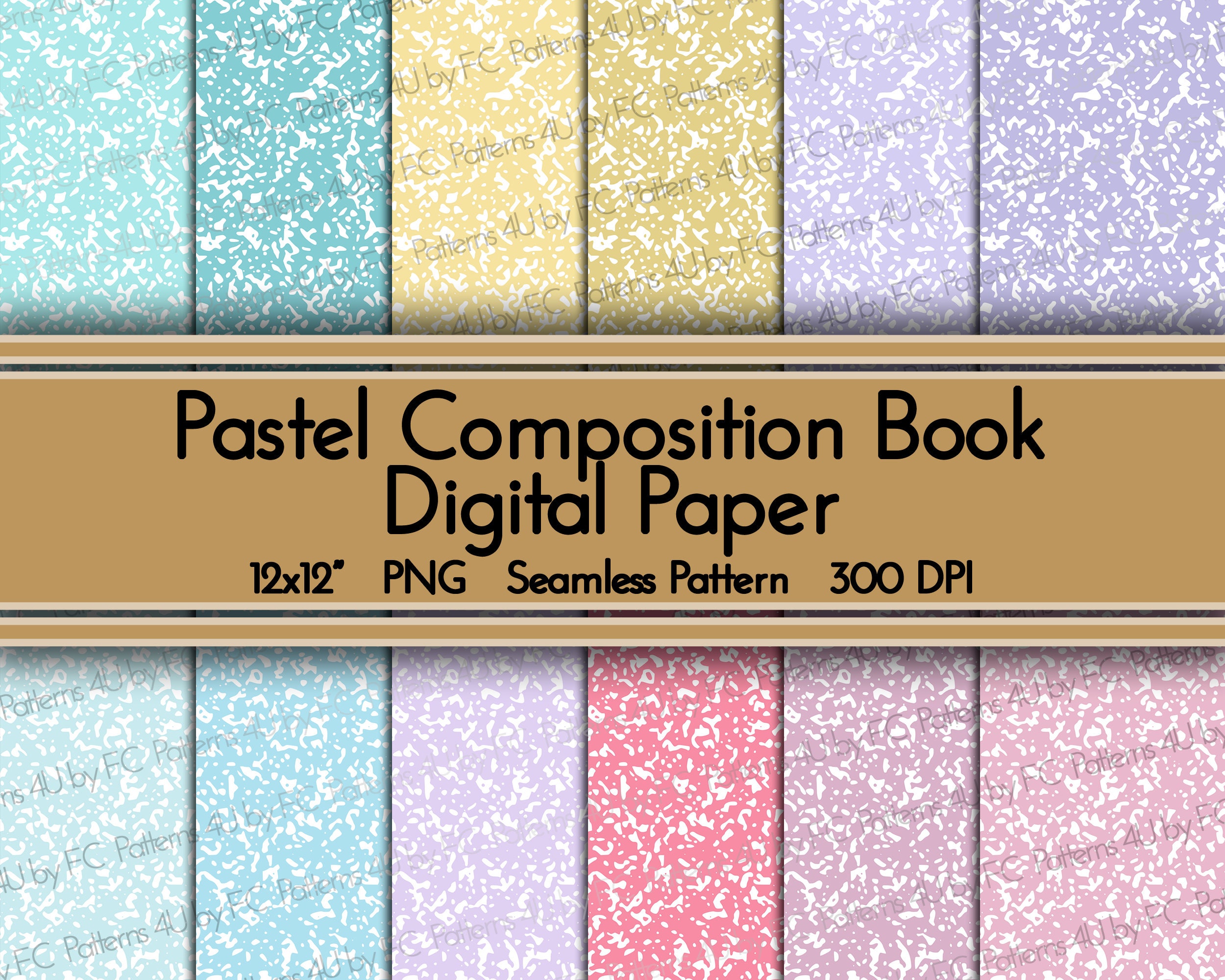 Pastel Composition Book Cover Digital Paper: 36 PNG Files (digital ...