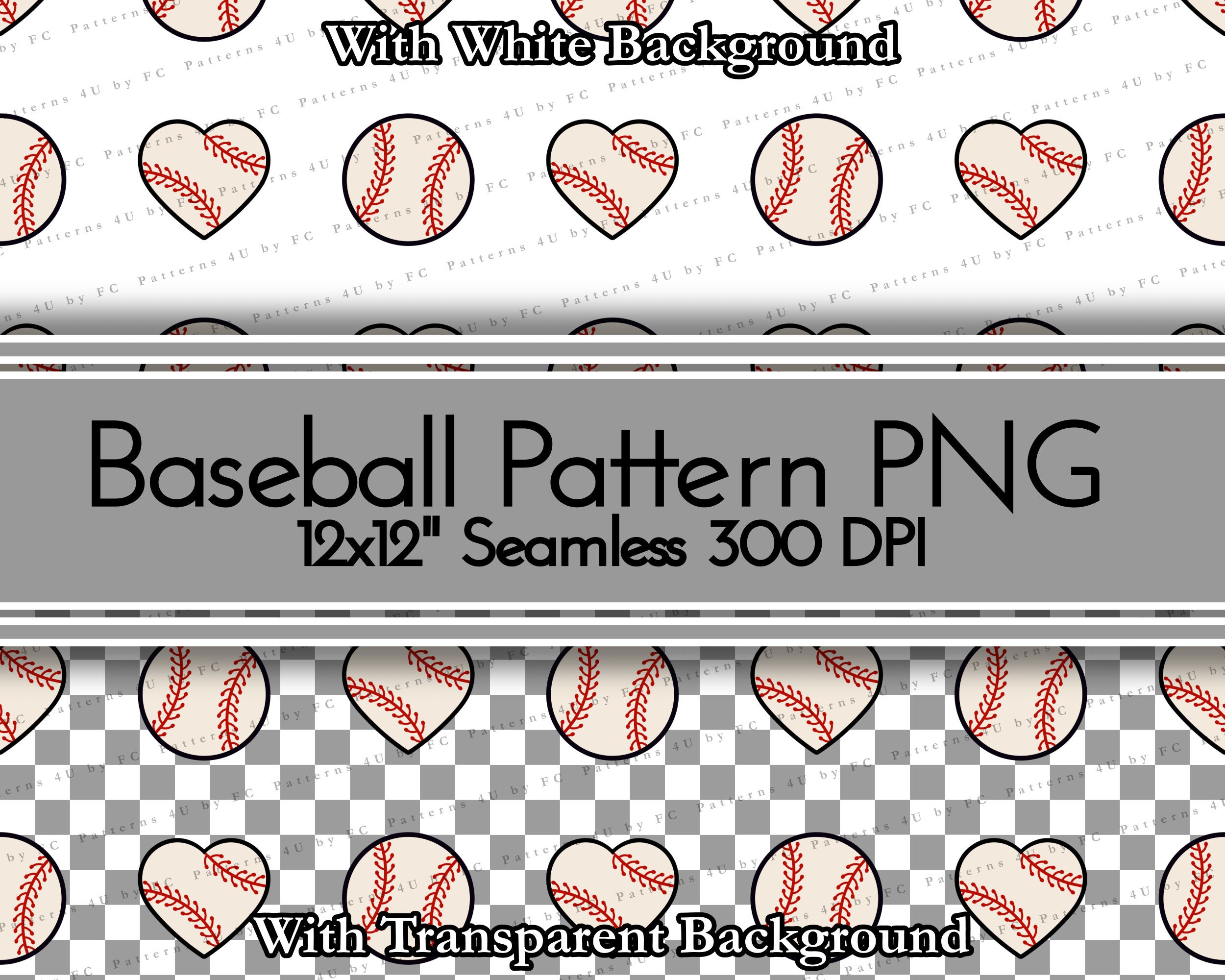 Baseball and Heart PNG Seamless Pattern Baseball Print - Etsy