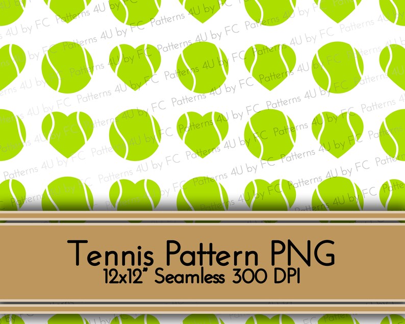 Tennis Ball Heart Digital Paper PNG Seamless Pattern, Tennis Ball Print ...