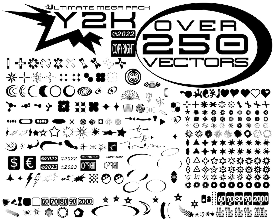 Y2K Over 250 Vectors Svg, Ai, Eps, Pdf, Png, 80s, Back to 90s, 2000s - Etsy