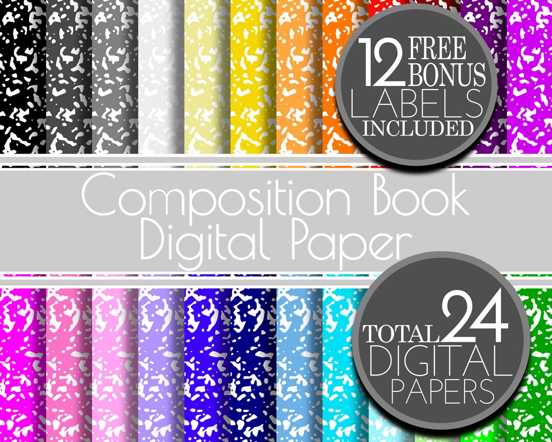 Composition Book Cover Digital Paper, Composition Notebook Digital ...