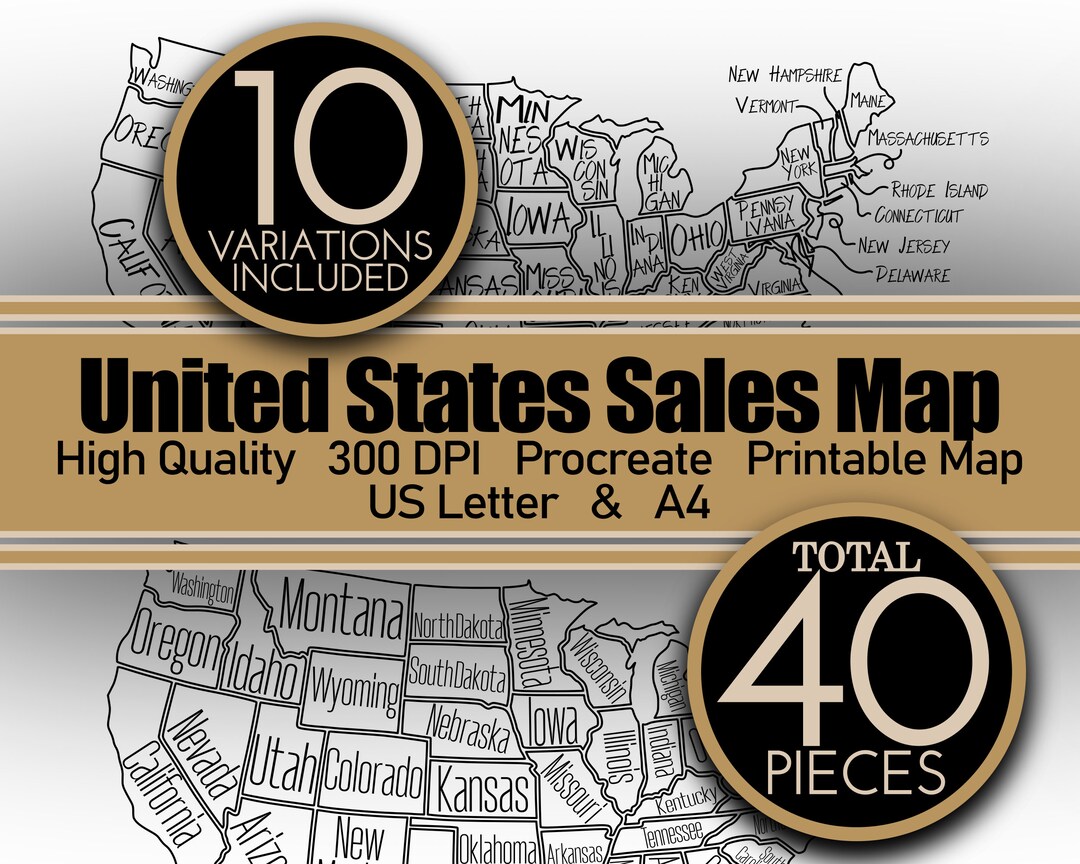 US Sales Map, Procreate Sales Map, Printable Sales Map, Business Sales ...