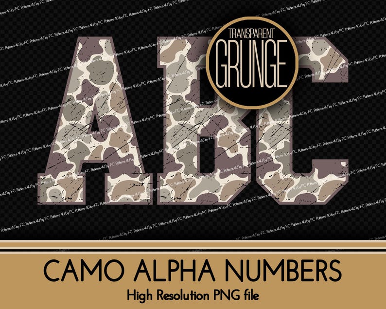 Camo Alphabet Set Numbers PNG, Sublimation Design, Solid Distressed ...