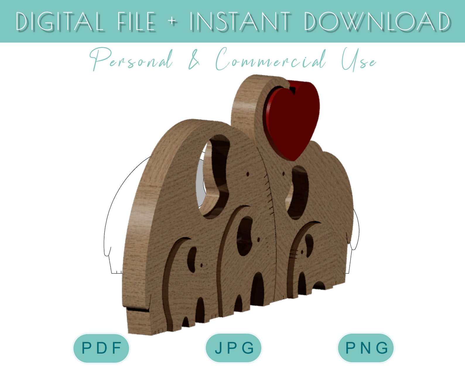 Scroll Saw Pattern, Elephant Family With Love and Heart PDF, PNG, JPG ...