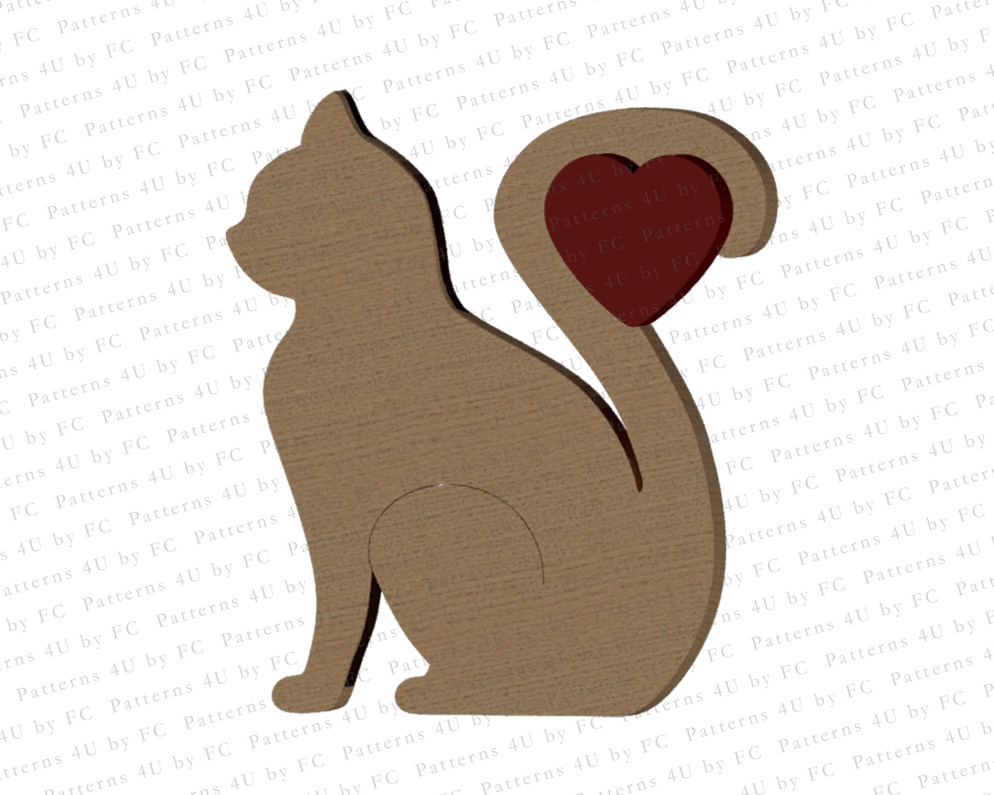 Cat Love, Scroll Saw Pattern, Cat Holding Heart With Tail PDF, PNG, JPG ...