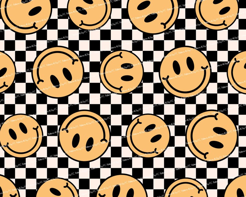 Retro Checkered Smiley Face Pattern: PNG Sublimation File (digital ...