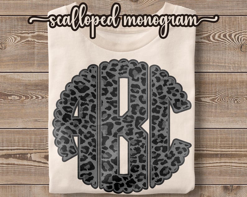 Gray Black Leopard Round Monogram Alpha PNG, Cheetah Scalloped Alphabet ...