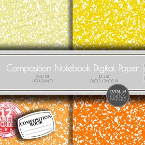 Composition Book Cover Digital Paper: 24 PNG Files + 12 Bonus Labels - Etsy