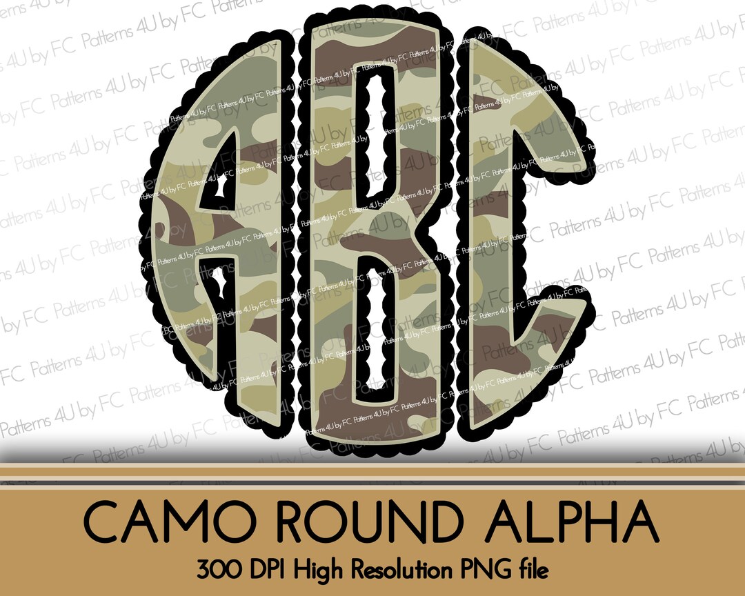 Camo Round Alpha Monogram PNG, Alphabet Set, Old Camouflage Alphabet ...