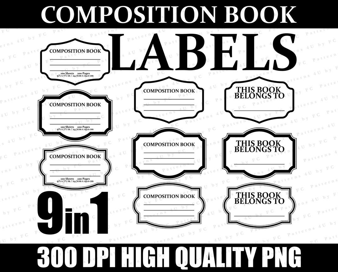 Composition Book Labels: School Journal Planner Designs (PNG Digital ...