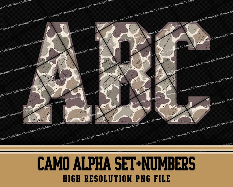 Camo Alphabet Set Numbers PNG, Sublimation Design, Solid Distressed ...