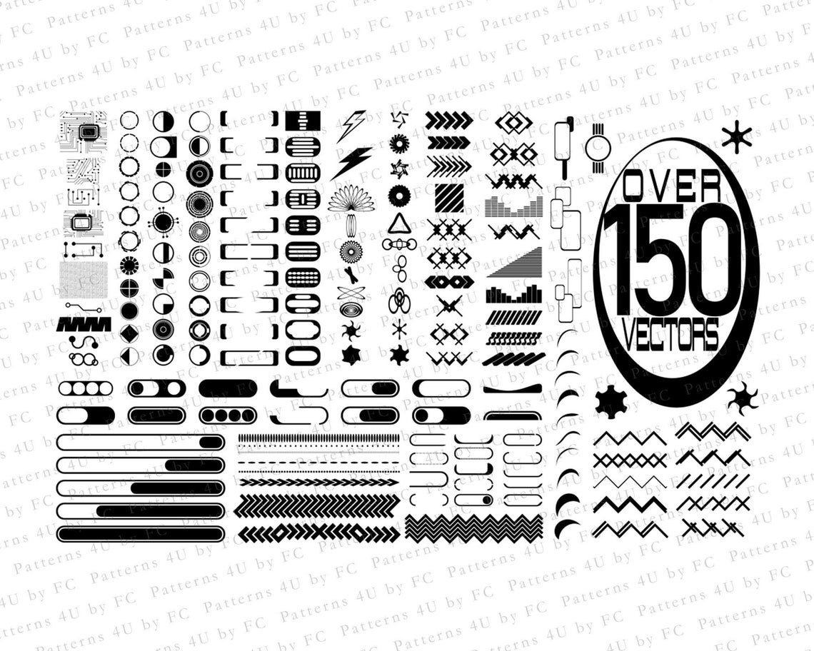 150+ Techwear SVG Vector Elements Shapes Icons, Cyber, Y2K Techno Logo ...