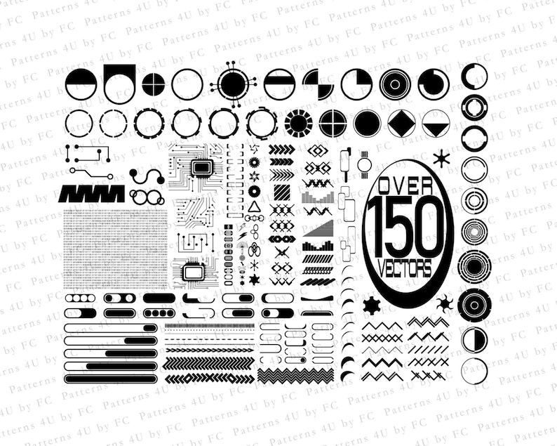 150 Techwear SVG Vector Elements Shapes Icons, Cyber, Y2K Techno Logo ...