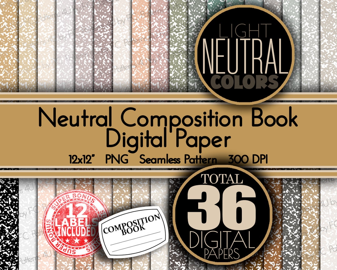 Neutral Composition Book Cover Digital Paper: Boho PNG Pattern (digital ...