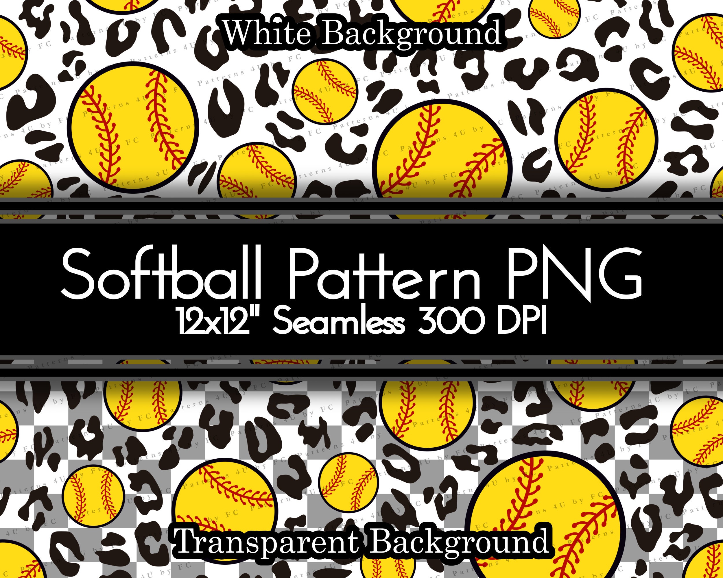 Softball and Cheetah PNG, Seamless Pattern, Animal Print, Digital Paper ...