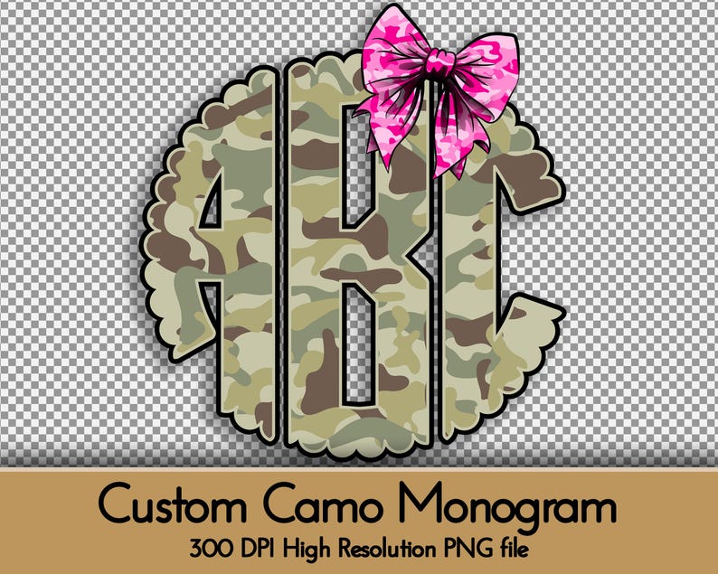 Custom Camo Monogram PNG, Custom Camouflage With Bow, Camo Scallop Edge ...