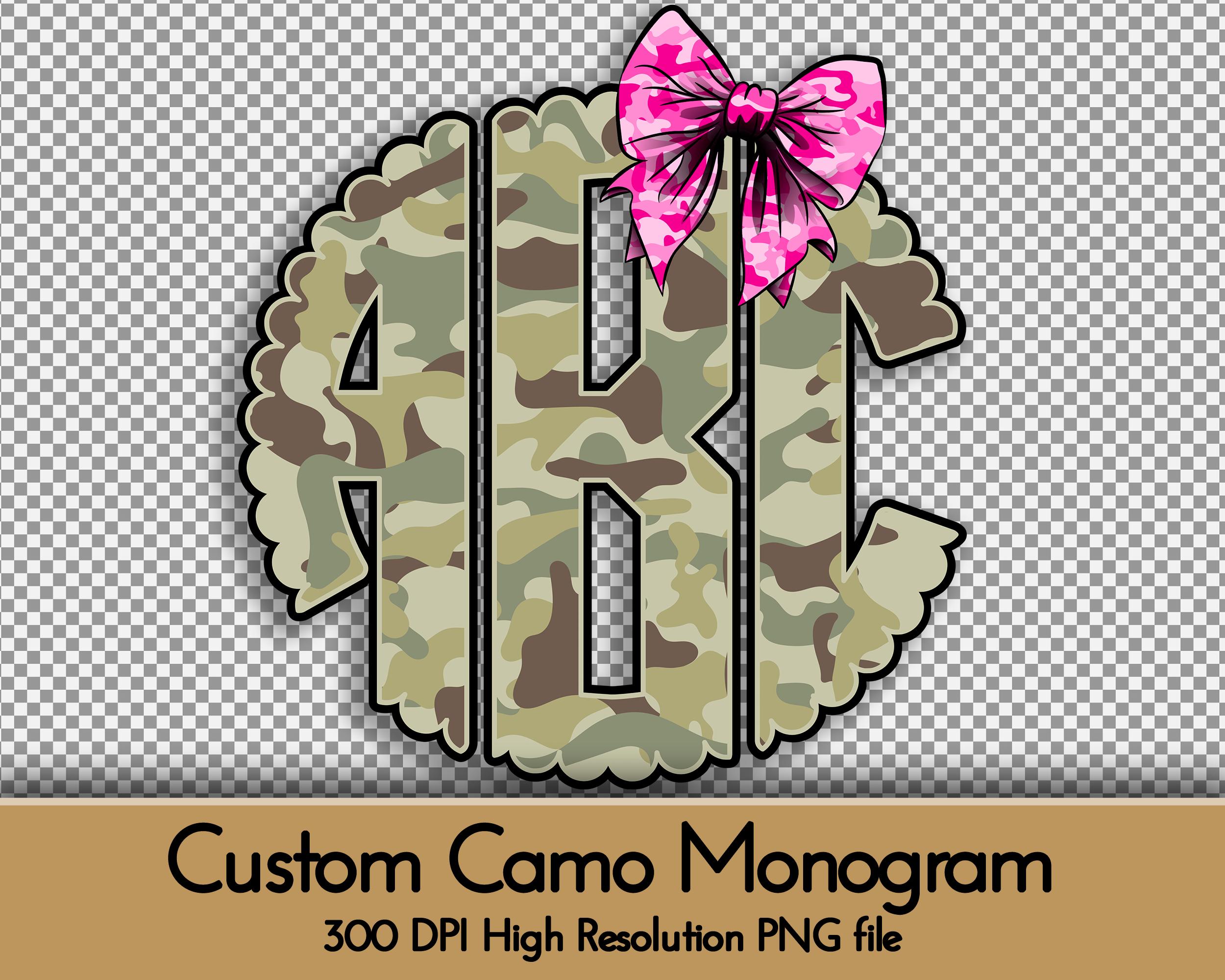 Custom Camo Monogram PNG, Custom Camouflage With Bow, Camo Scallop Edge ...
