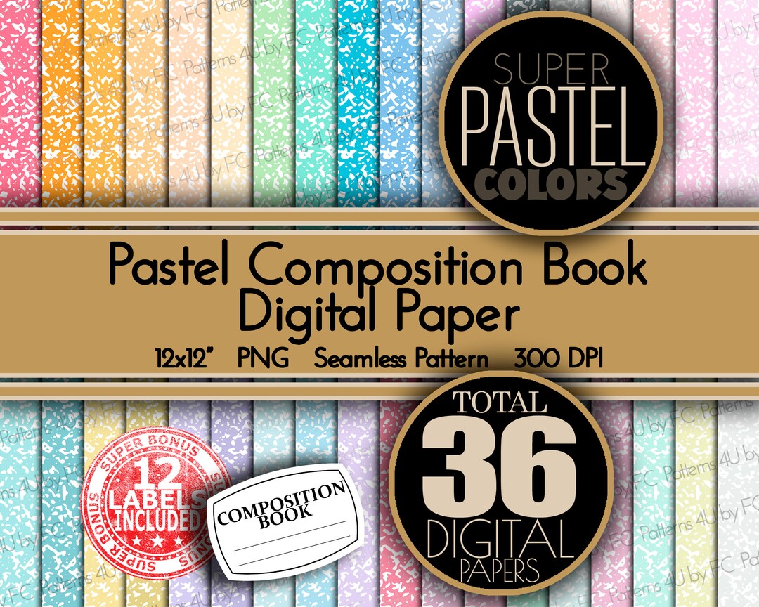 Pastel Composition Book Cover Digital Paper, School Backgrounds Book ...