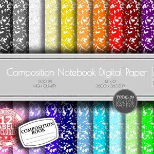 Composition Book Cover Digital Paper: 24 PNG Files + 12 Bonus Labels - Etsy