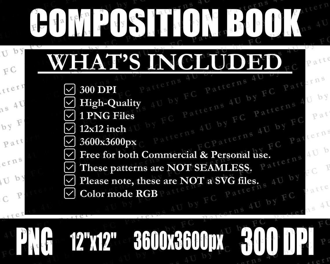 Composition Book Cover Digital Paper, Composition Notebook Digital ...