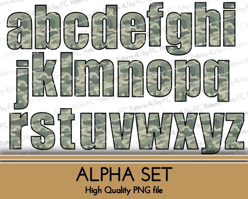 Camouflage Alphabet PNG Set: Military Camo Digital Design (digital ...