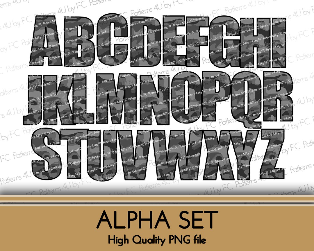Gray Camo Alphabet: Military Camouflage PNG Letters, Numbers, Symbols ...