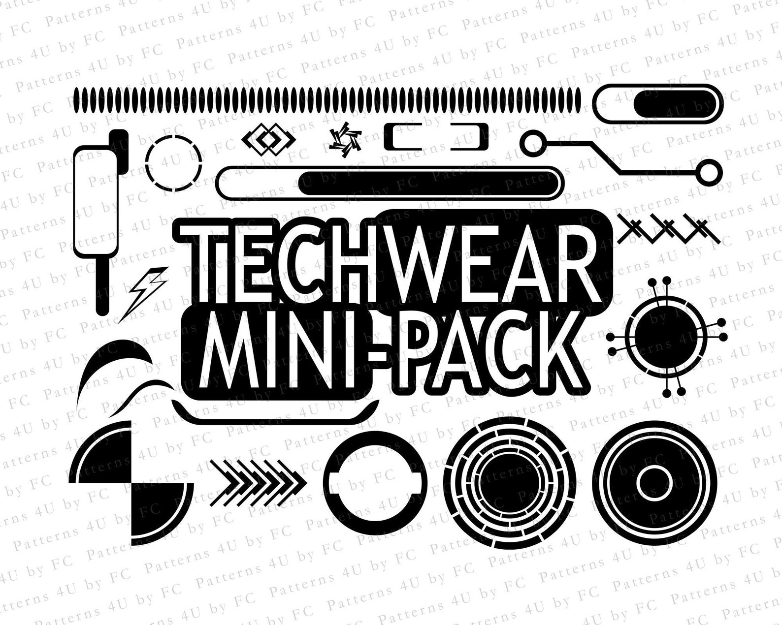 Techwear Mini Pack, SVG Vector Elements Shapes Icons, Cyber, Y2K Techno ...