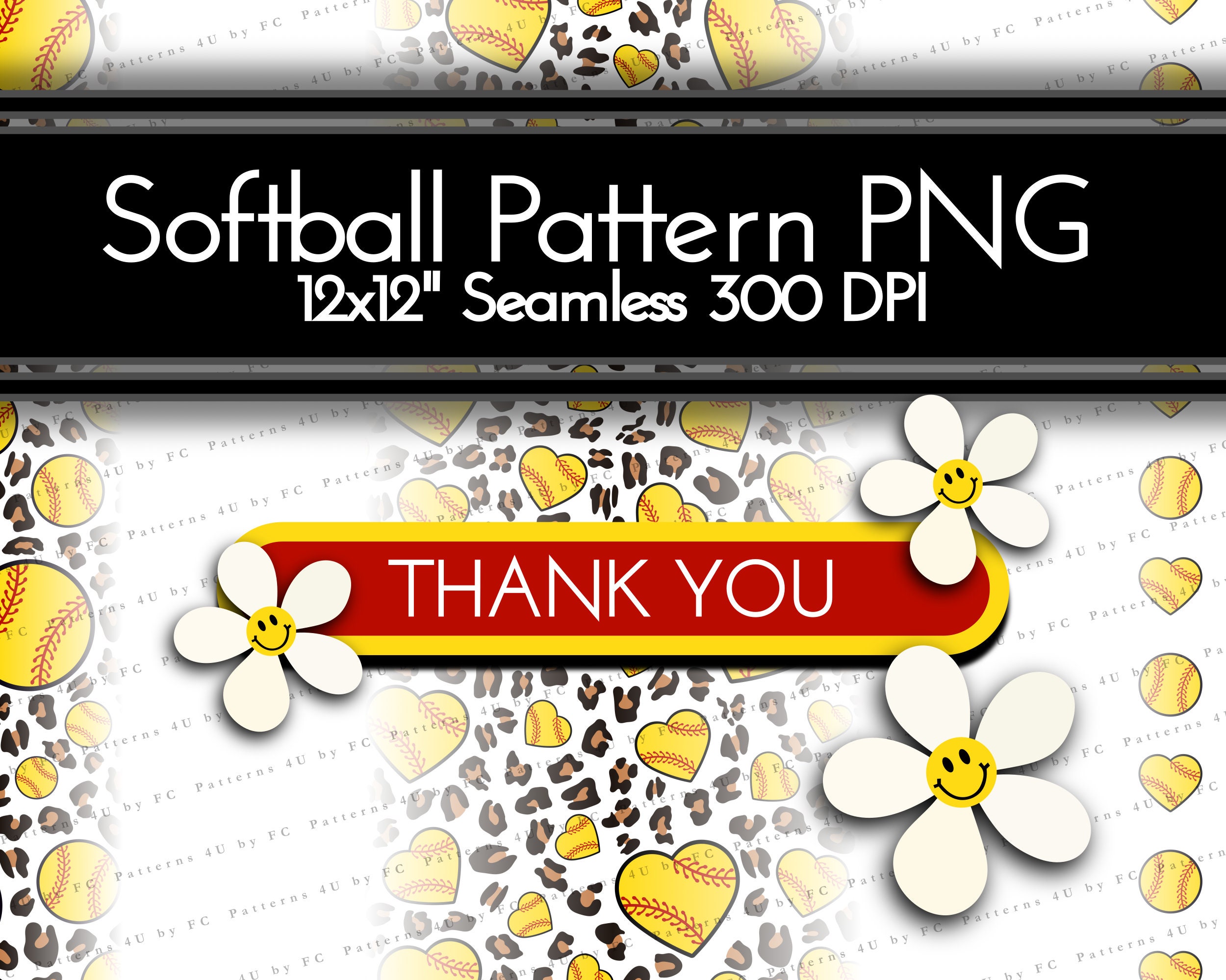 Softball and Leopard PNG Seamless Pattern Animal Print - Etsy