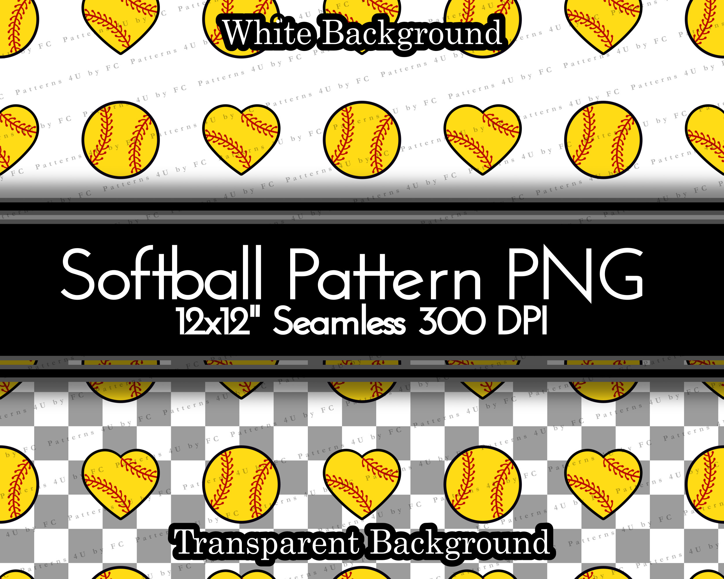 Softball Heart PNG, Seamless Pattern, PNG Print, Digital Paper ...
