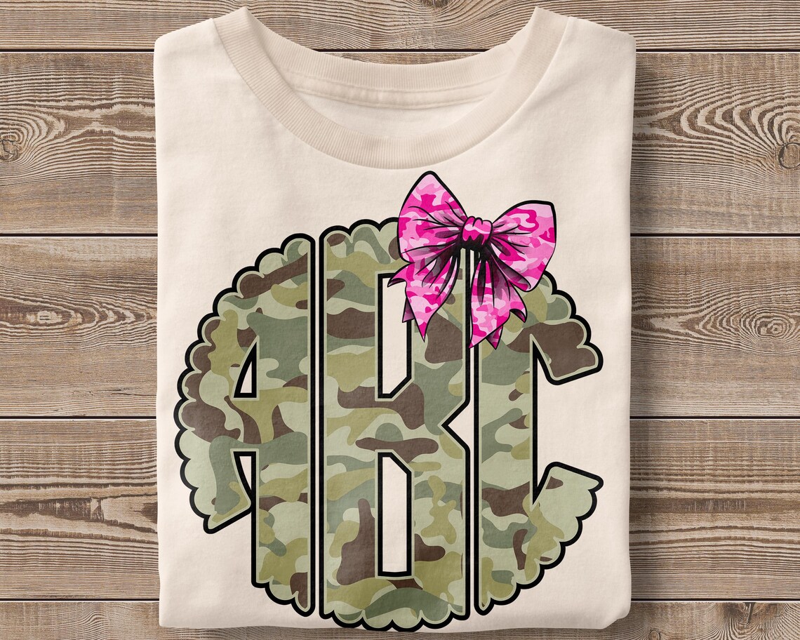 Custom Camo Monogram PNG, Custom Camouflage With Bow, Camo Scallop Edge ...