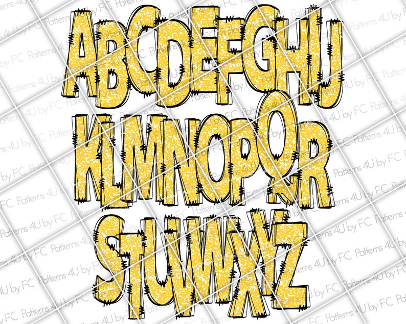 Yellow Composition Book Doodle Alphabet PNG ABC Uppercase Lowercase ...