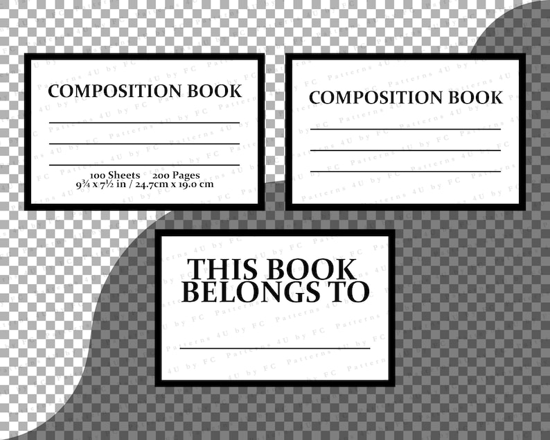 Composition Book Labels: School Notebook Digital Paper (PNG) - Etsy