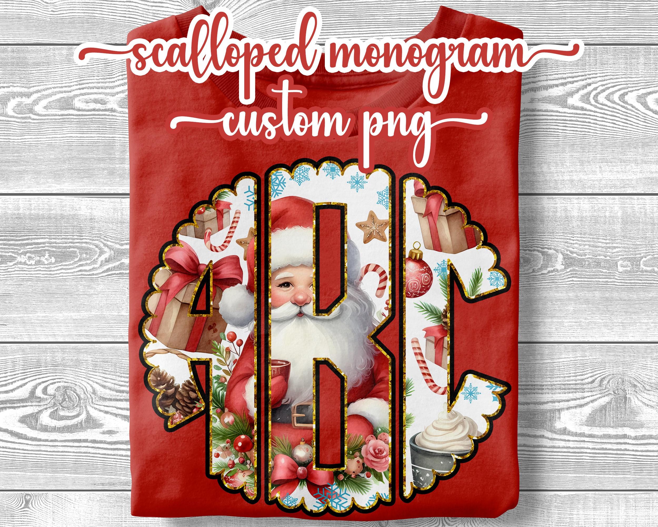 Custom Red Santa Monogram PNG, Christmas Monogram PNG, Scallop Edge ...