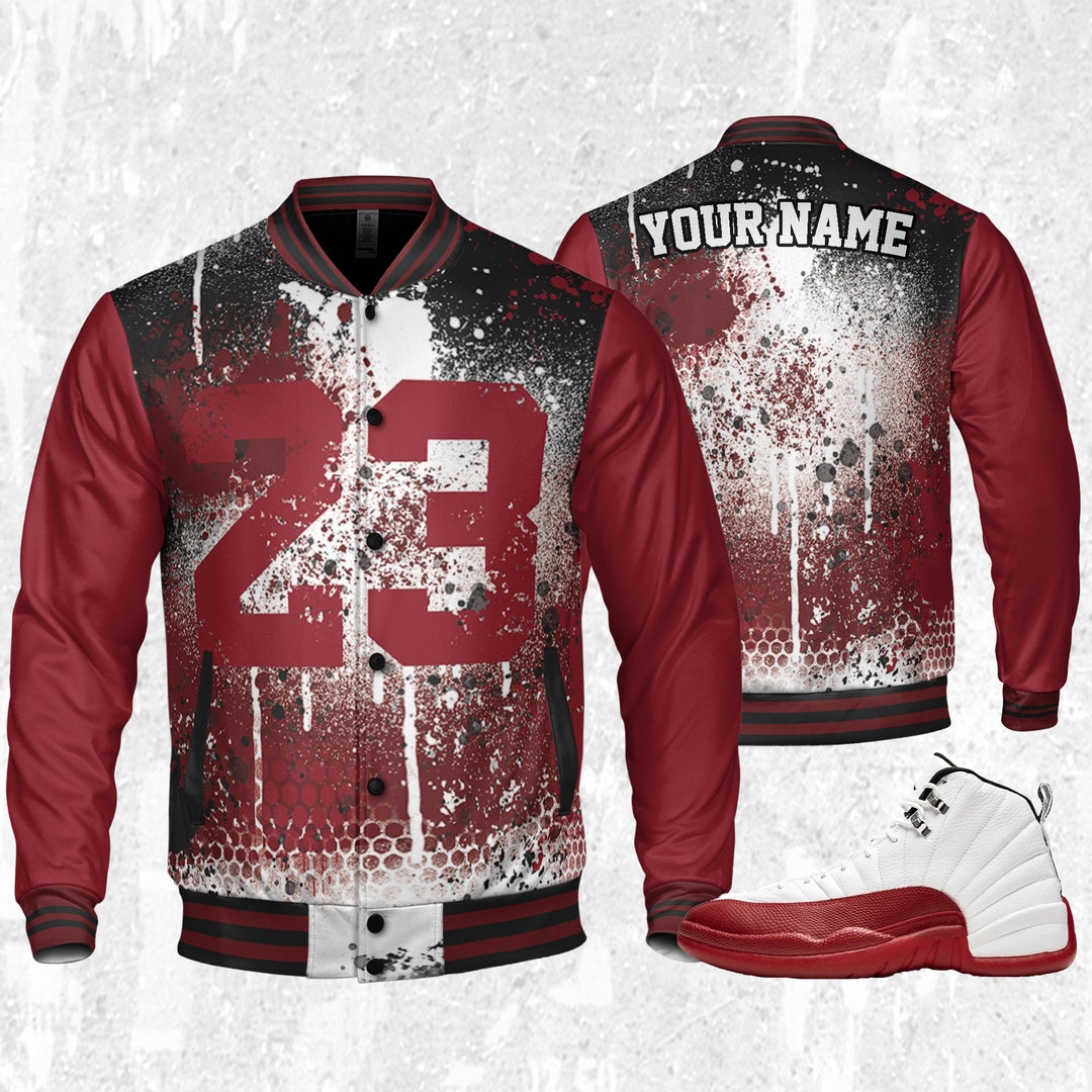 Custom 23 Painted Graffiti Varsity Jacket Match AJ 12 Cherry - Etsy