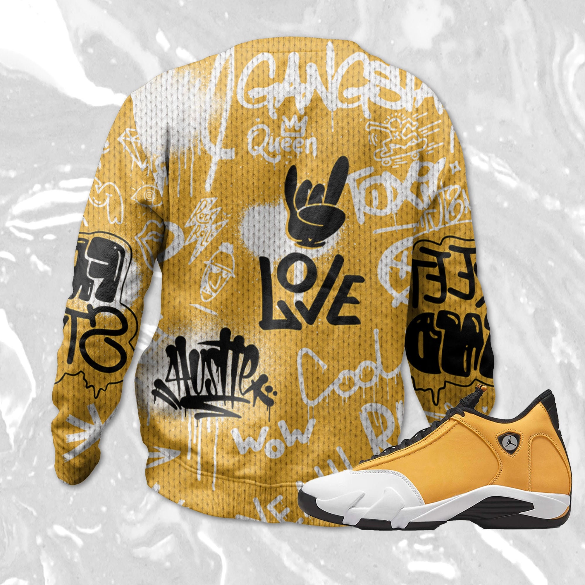 Graffiti King 3D Doodle Style Ugly Sweater Match Jordan 14 Retro Ginger ...