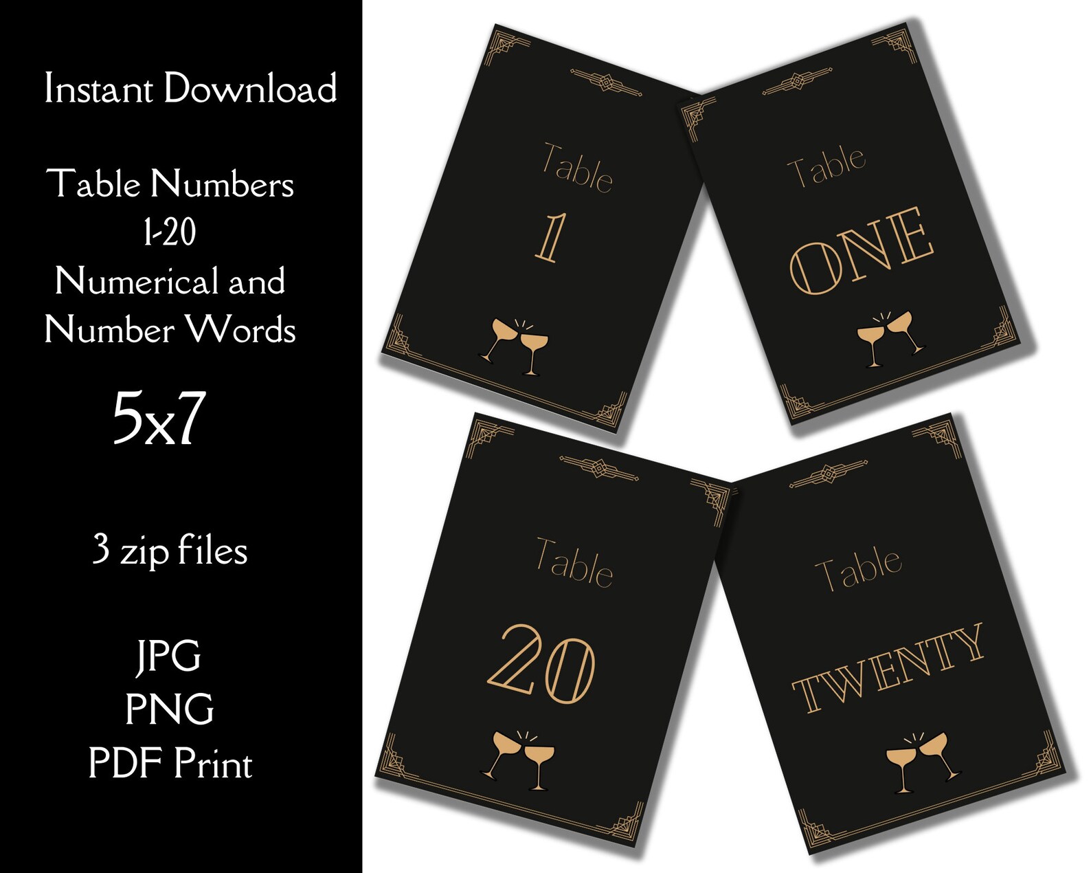 Art Deco Table Numbers Sign Printable Great Gatsby Table Numbers Murder ...
