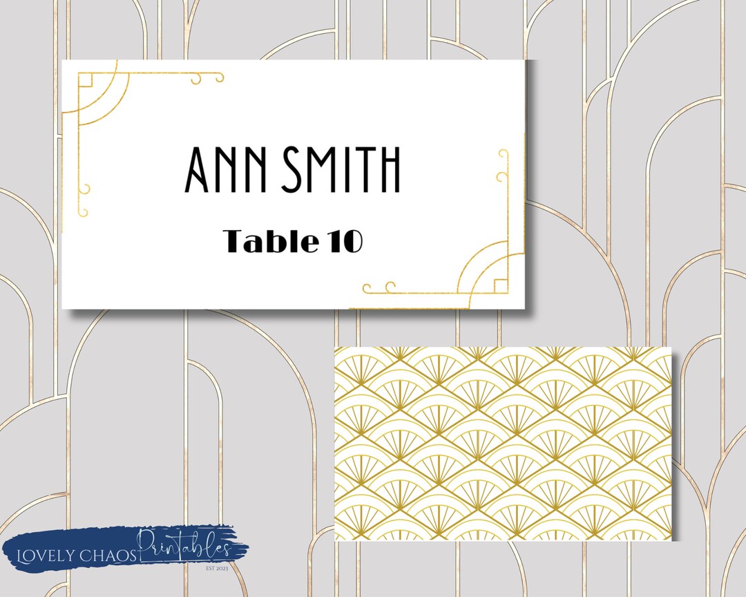 Art Deco Place Cards Foldable | Name Cards | Appetizer Cards| Printable ...
