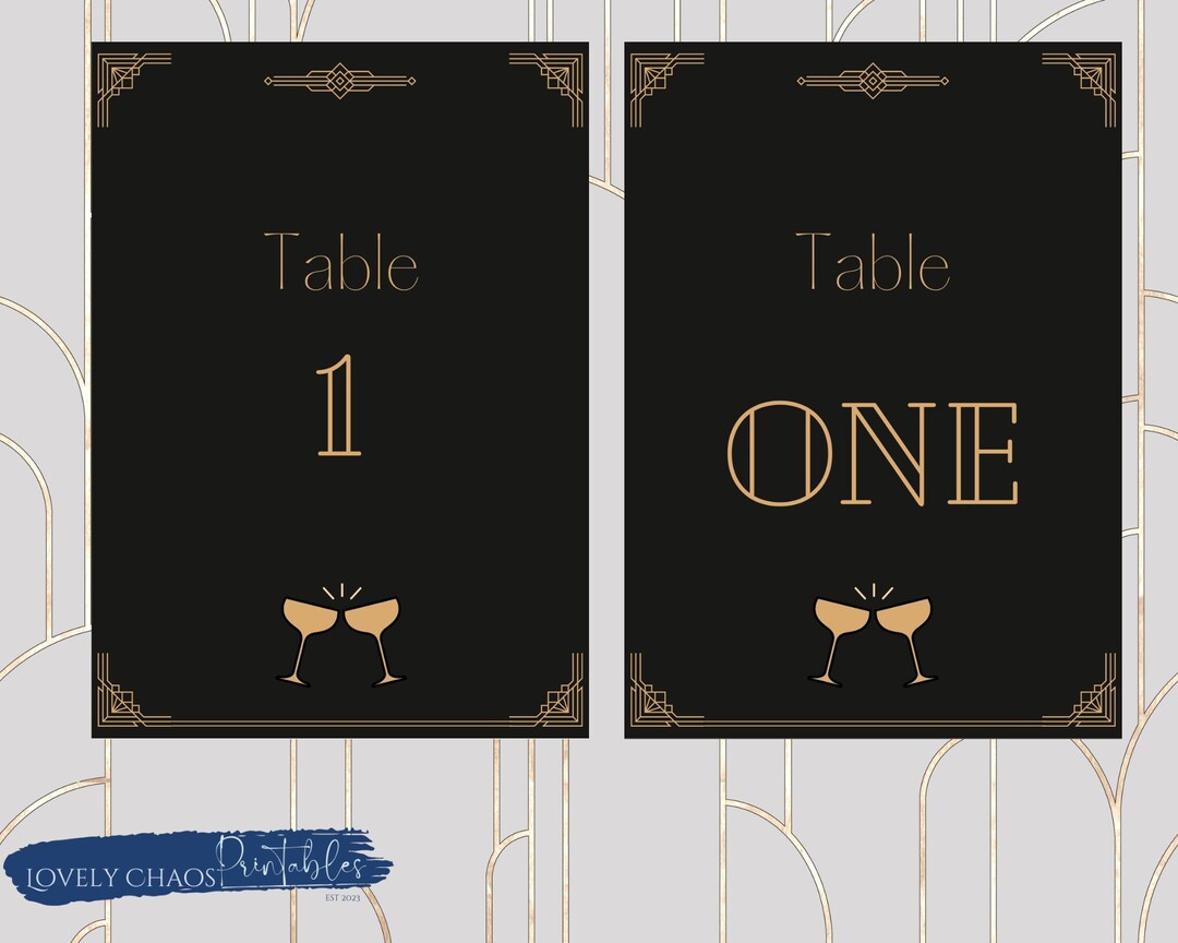Art Deco Table Numbers Sign Printable Great Gatsby Table Numbers Murder ...