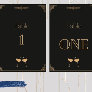 Art Deco Table Numbers Sign Printable Great Gatsby Table Numbers Murder ...