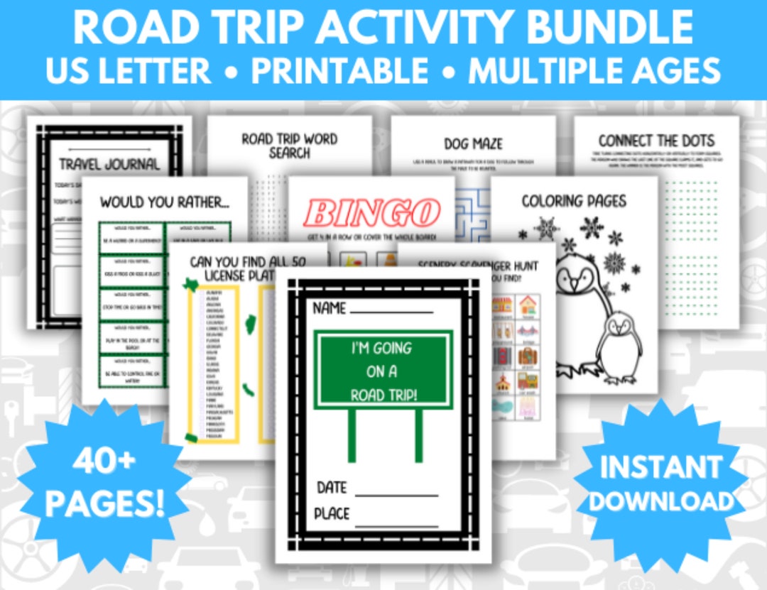 Road Trip Activity Bundle - Kid's Travel Games and Journal - Printable ...