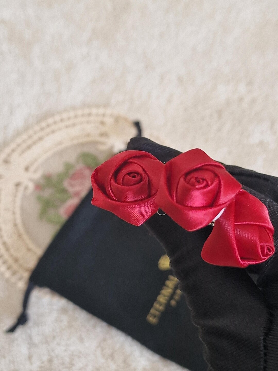Red Satin Rose Hair Pins – Elegant Floral Hair Accessories for Weddings ...