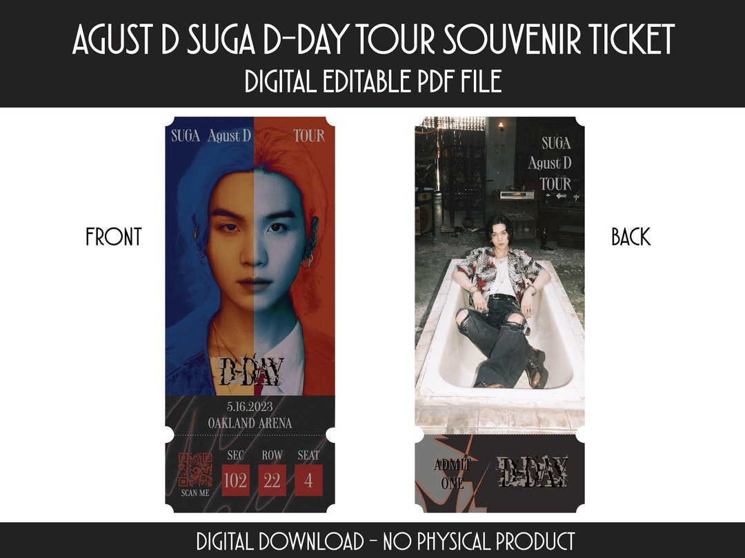 Suga Agust D D-day Tour Digital Printable Tickets - Editable PDF ...
