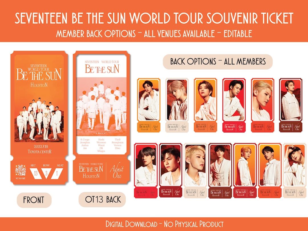 Seventeen World Tour Souvenir Digital Printable Tickets All Venues All ...