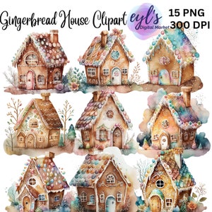 15 Watercolor Gingerbread House Clipart, Christmas Clipart, Winter ...