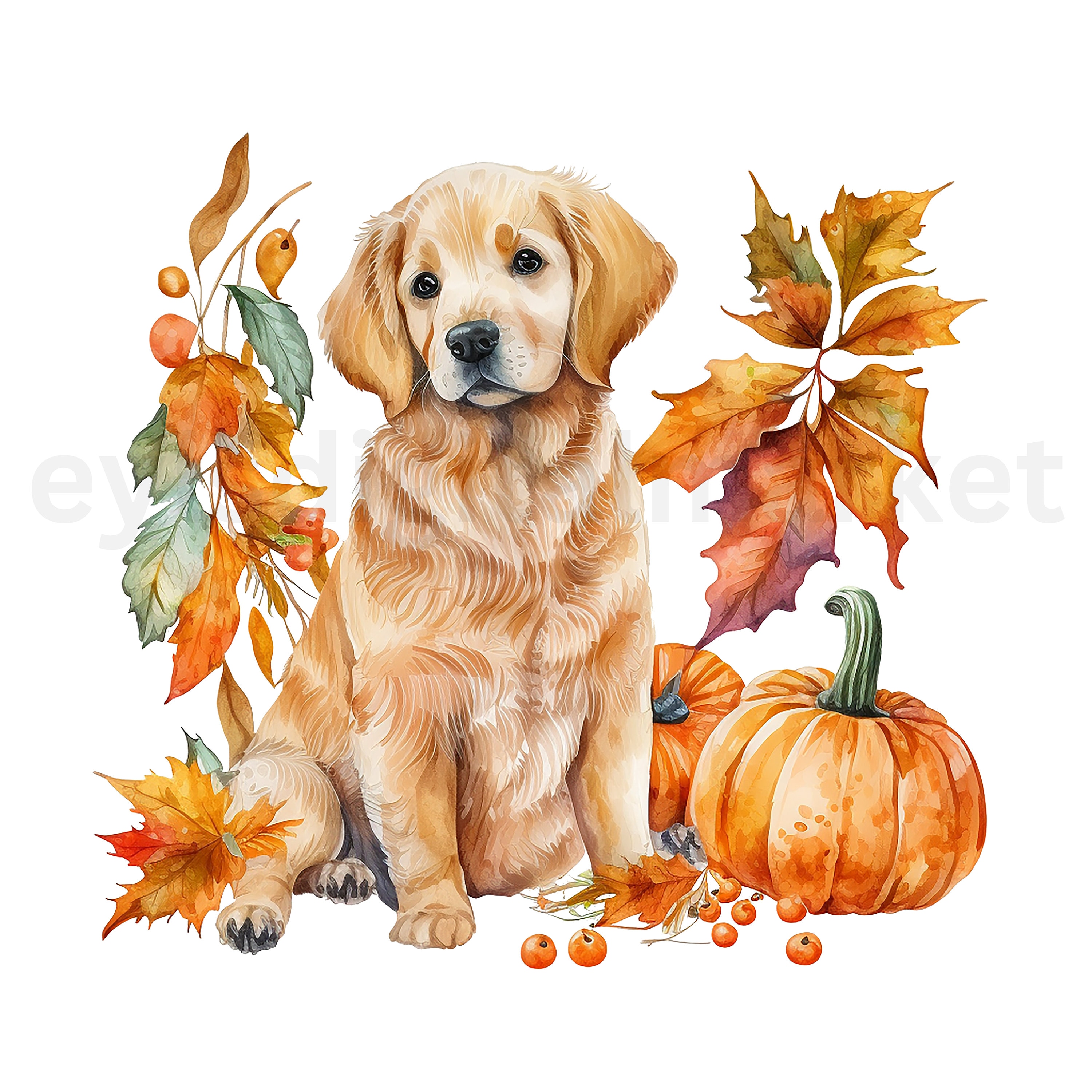 10 Watercolor Dog With Pumpkin Clipart, Cute Animal Puppy, Fall Autumn ...
