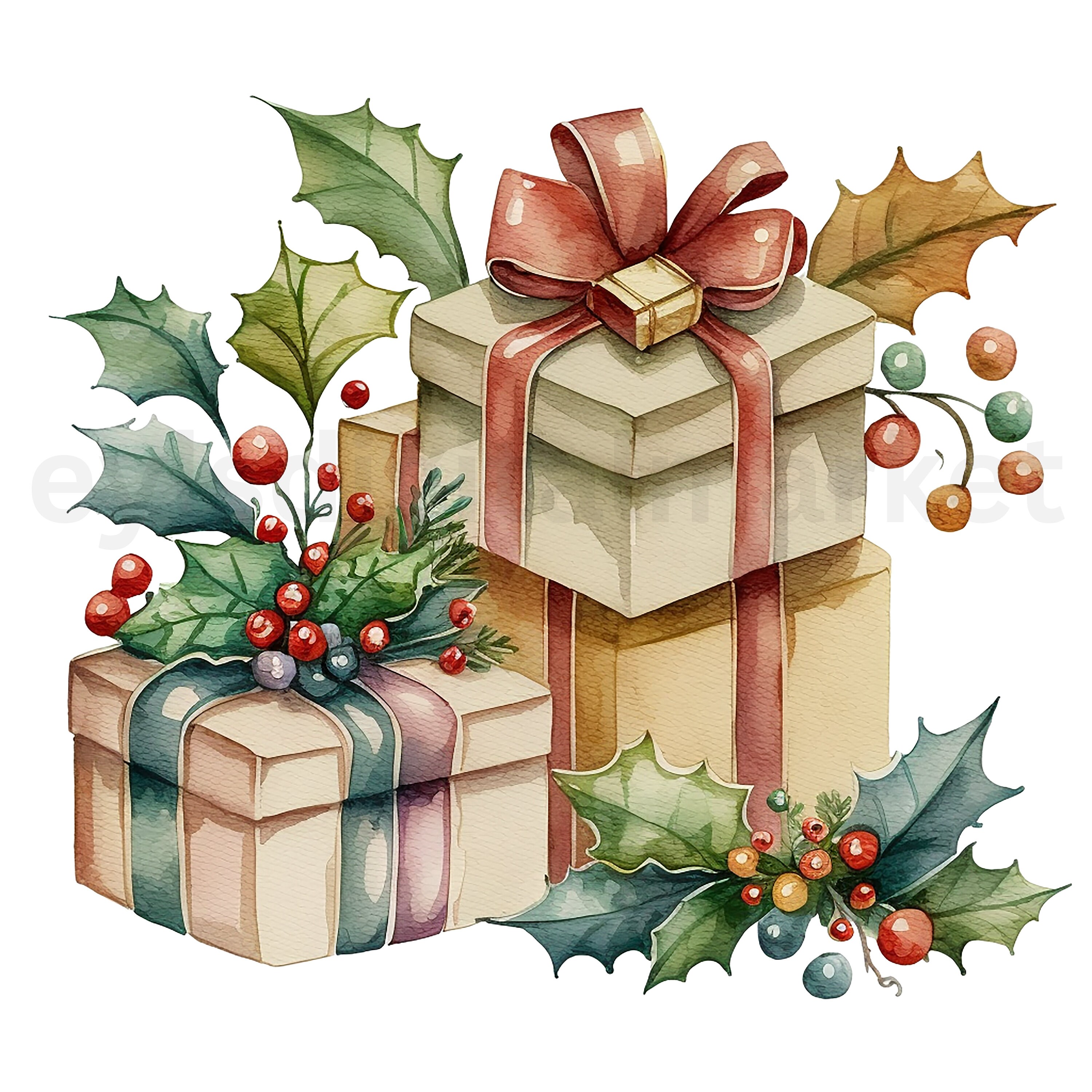 15 Watercolor Christmas Presents Clipart, Christmas Clipart, Winter ...