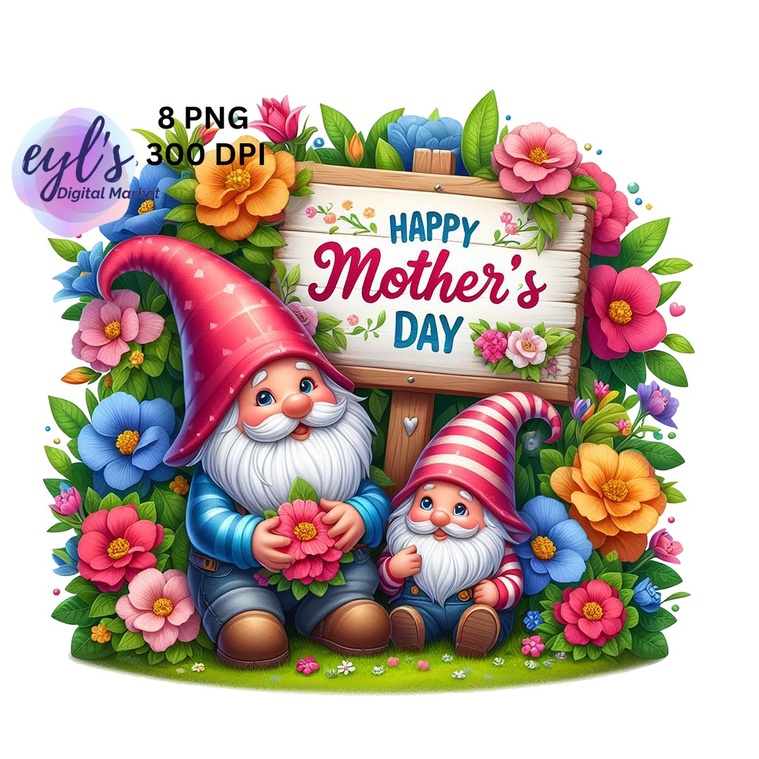 Watercolor Mothers Day Garden Gnomes Clipart, 8 High Quality PNG Bundle ...