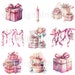 Watercolor Pink Birthday Party Cake Present Balloons Clipart Bundle of ...