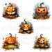 Watercolor Scary Halloween Pumpkin Clipart, 40 High Quality PNG Bundle ...