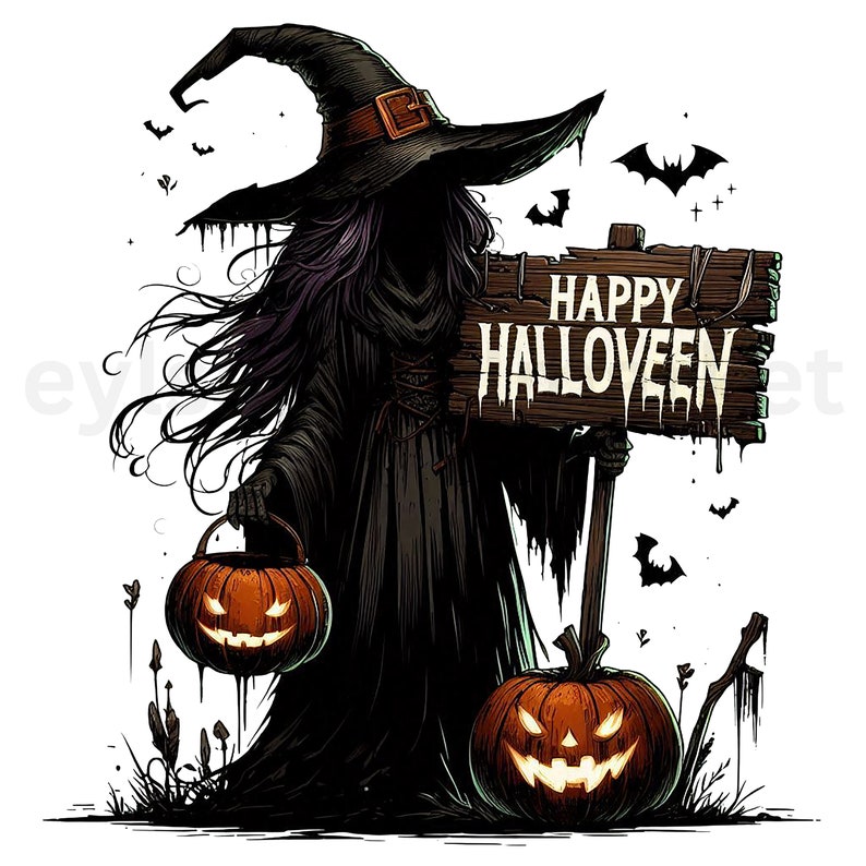 Happy Halloween Witch Clipart, 15 High Quality PNG Bundle, Vintage ...